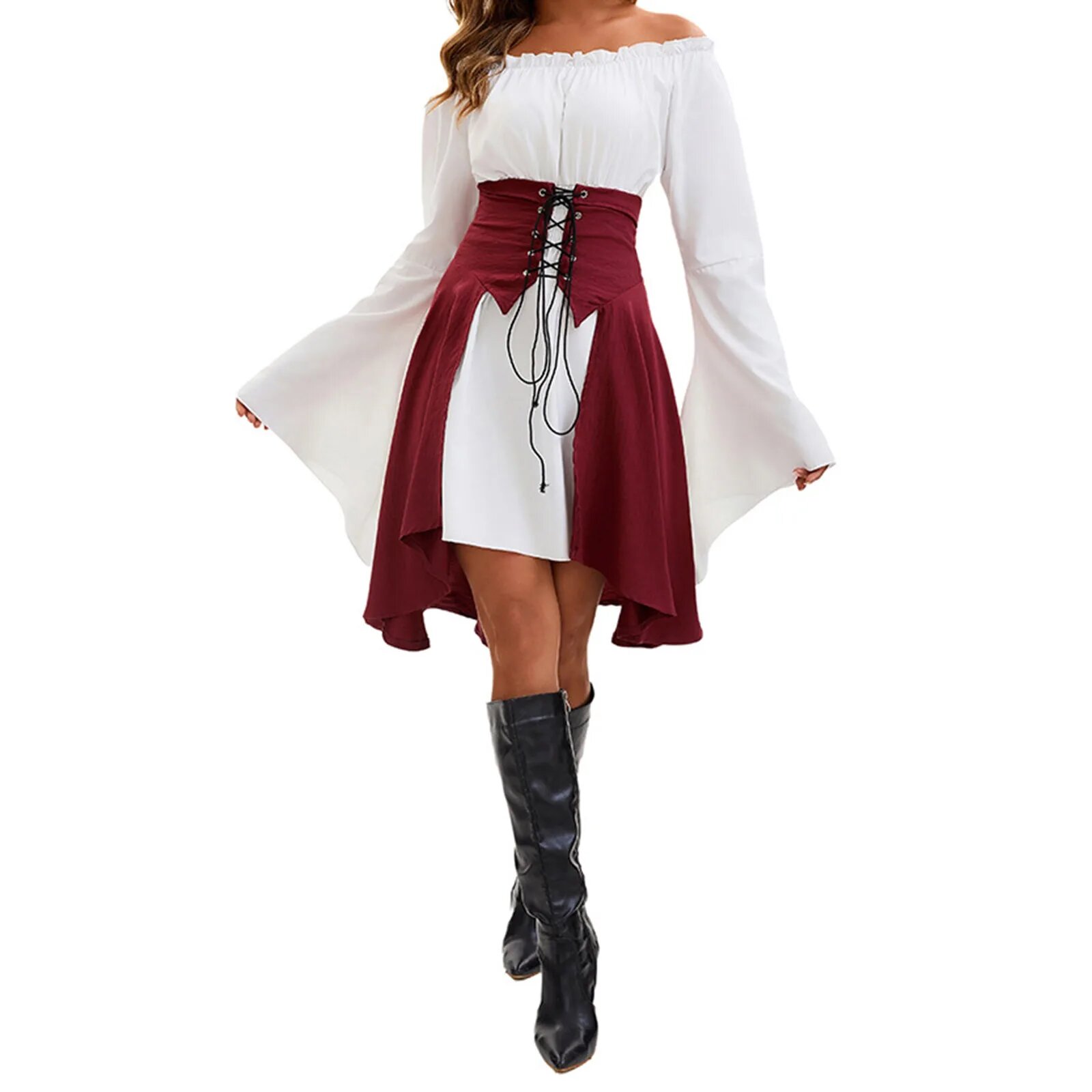 Женская пиратская юбка, полиэстер Бордовый, XL, Красный