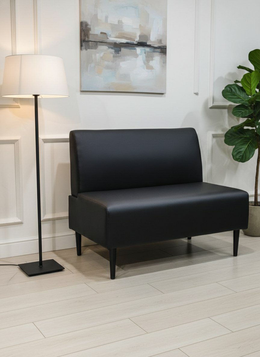 Диван мини, винилискожа, антивандальный, цвет черный, для офиса, 2 места