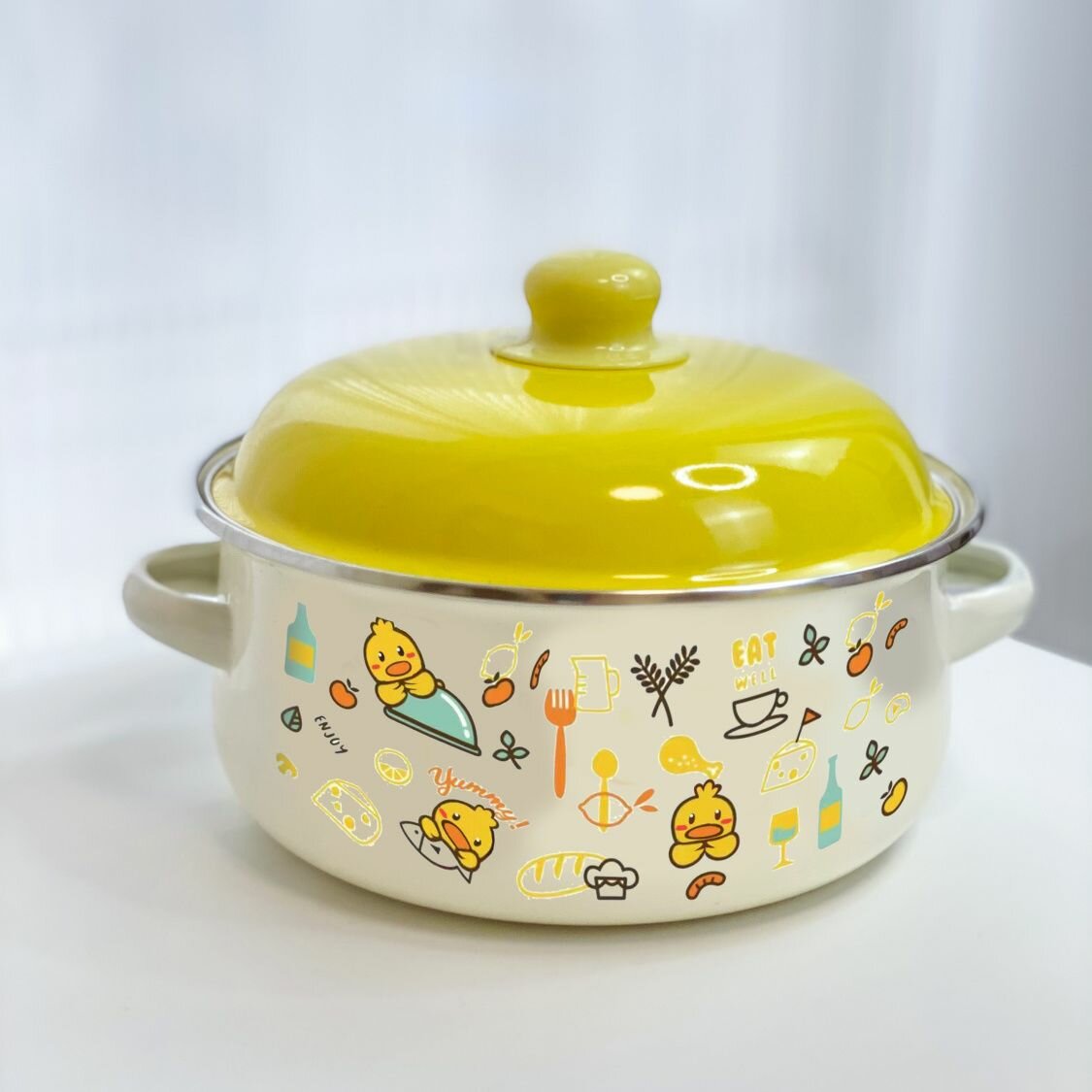 Эмалированный трехкомпонентный набор, утолщенный суповой горшок с двумя ручками и крышкой, горшок для детского питания, горшок для лапши быстрого приготовления, эмалированная посуда с плоским дном