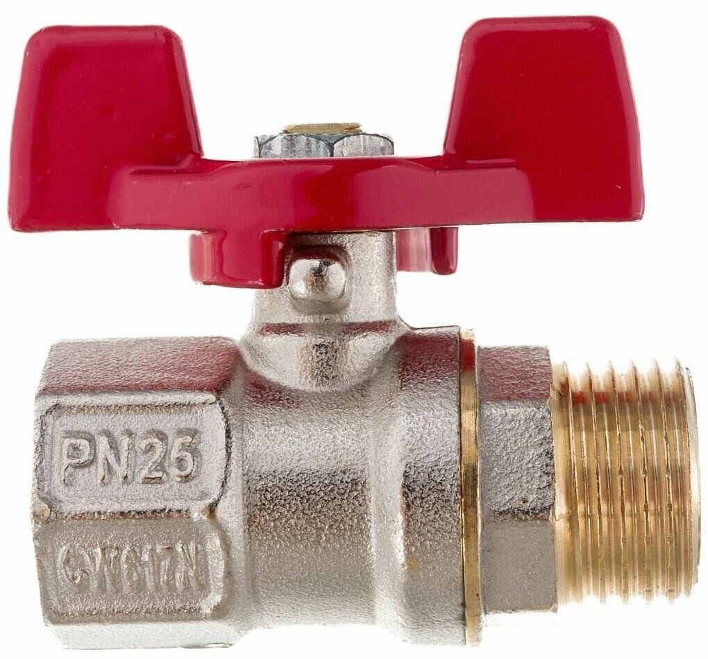 Кран шаровой ручка бабочка, латунь, внутренняя/наружная резьба 1/2", PN25 никель, RTP