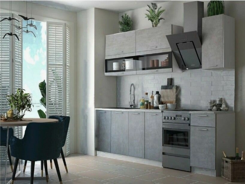 Кухонный гарнитур Техно 2,0м Компоновка №2 (Бетон темный (Антарес))