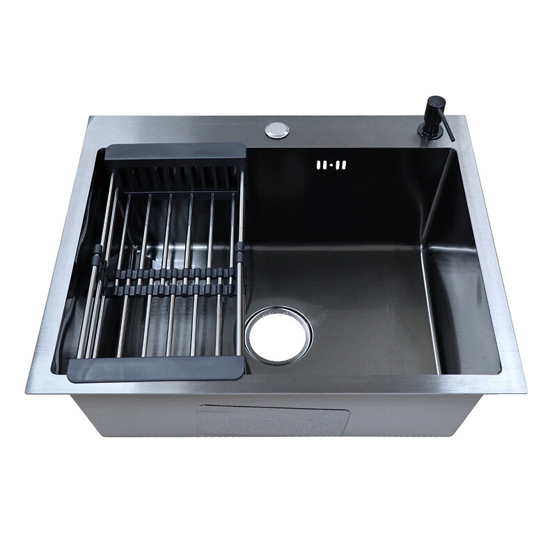 Кухонная мойка AZARIO NICOLE 500х500х220 нержавеющая сталь, в комплекте сифон, диспенсер, коландер, черный(AZB5050N)