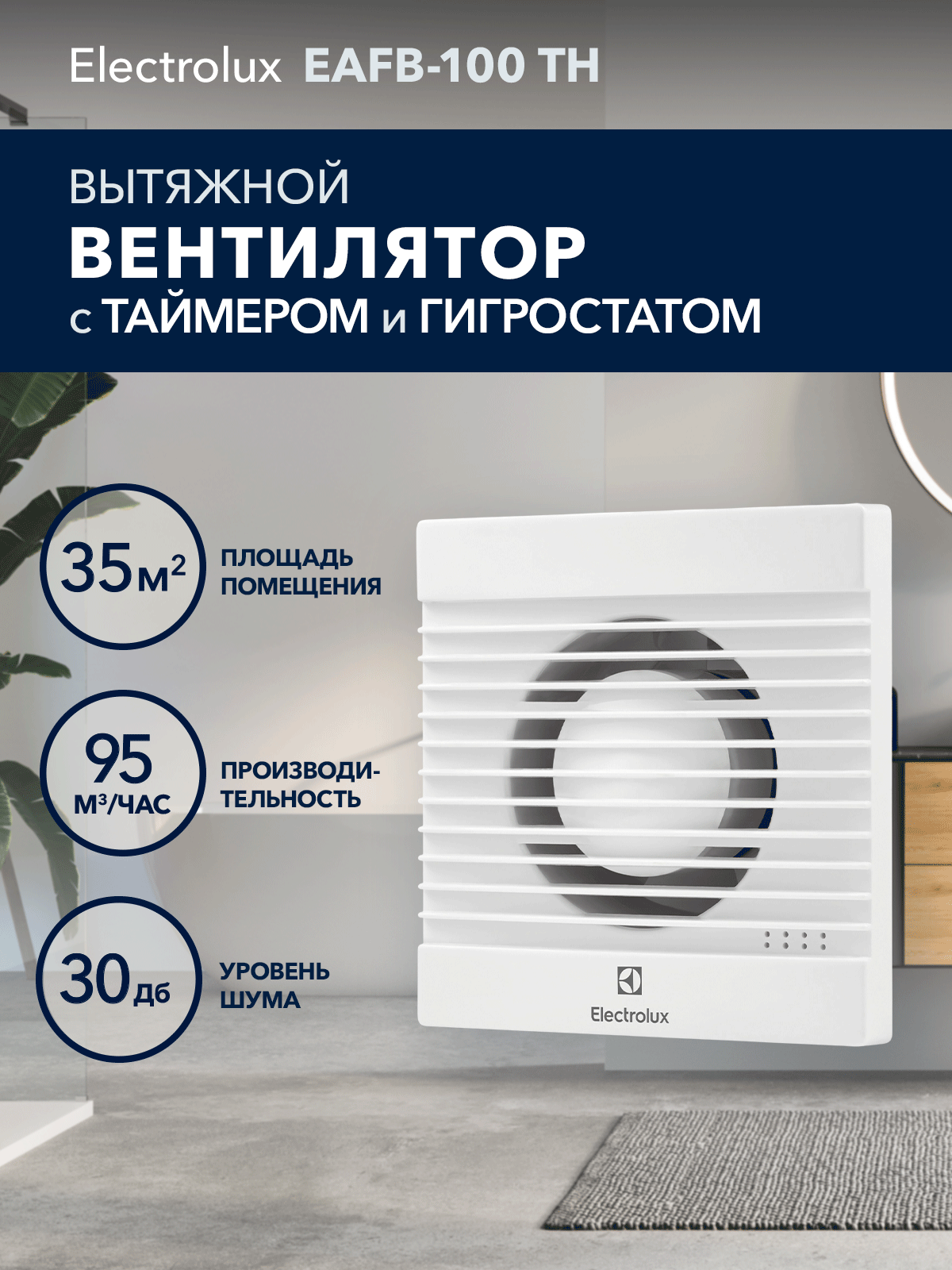 Вентилятор вытяжной Electrolux серии Basic EAFB-100TH с таймером и гигростатом