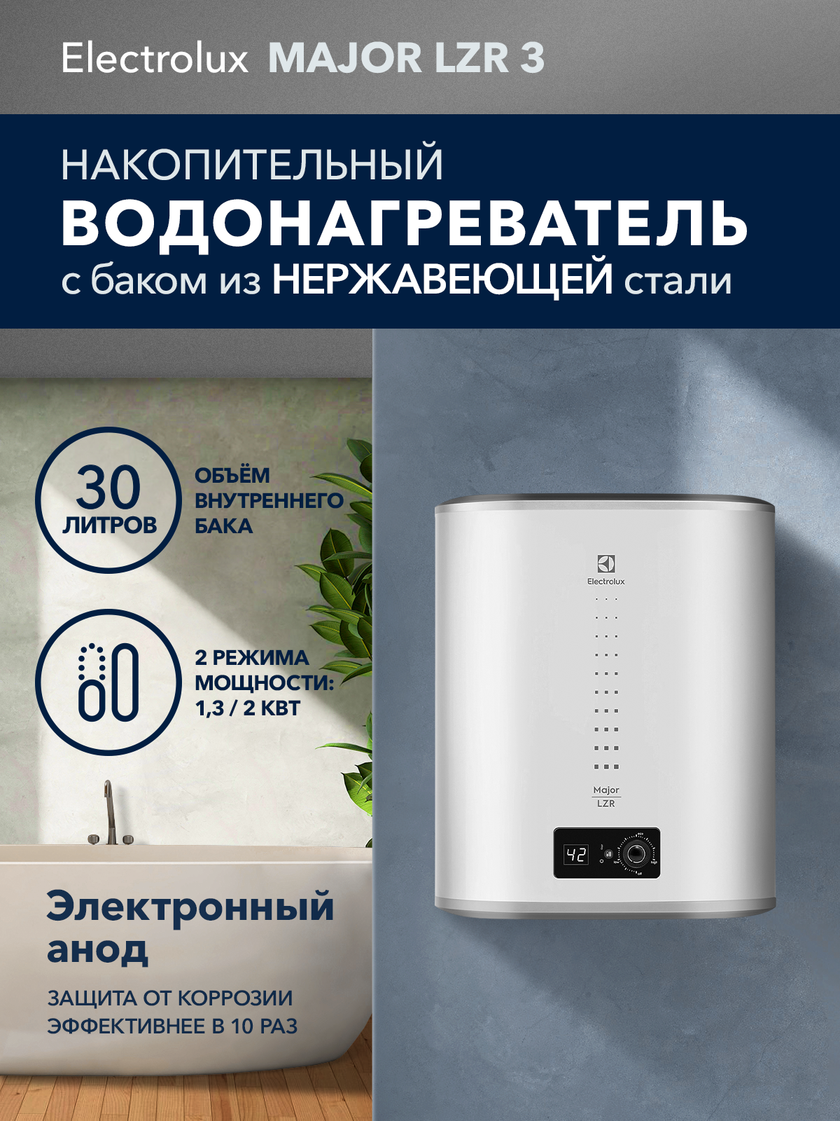 Водонагреватель накопительный Electrolux EWH 30 литров Major LZR 3