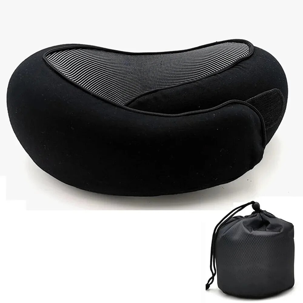 Черная U-образная подушка для шеи из memory foam