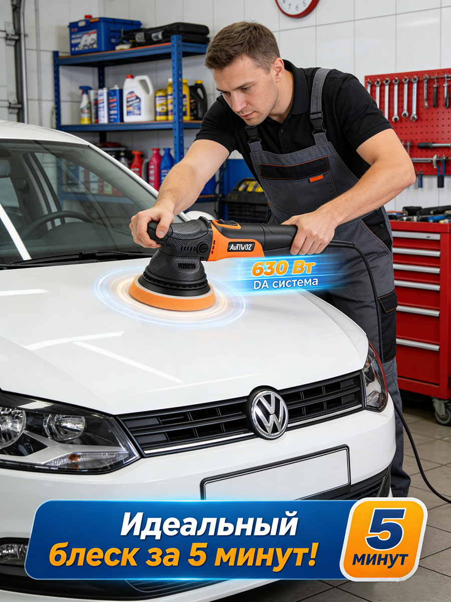 Полировальная машина AUTIWOZ, 630W, 6 ступеней скорости, 125 мм