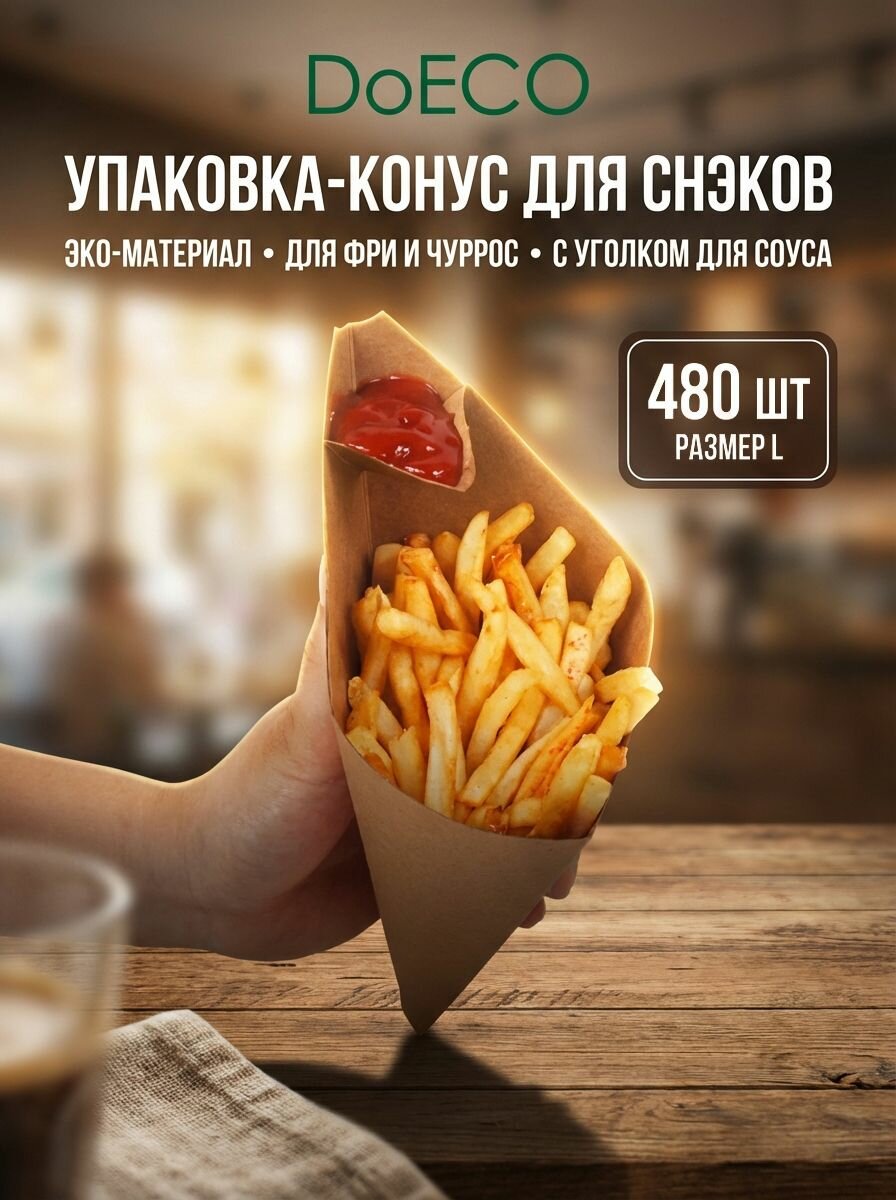 Коробка крафт пищевая DoECO контейнер одноразовый, упаковка 115х200 мм, 480 шт.