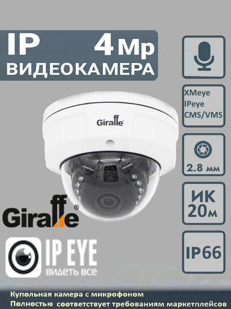 Видеокамера для ПВЗ ozon/wb с микрофоном IP (4Mp, F) GF-IPVIR4354MPA2.0 v2 (2.8) сервис IPeye. 4mp.2.8mm, PoE, Ау