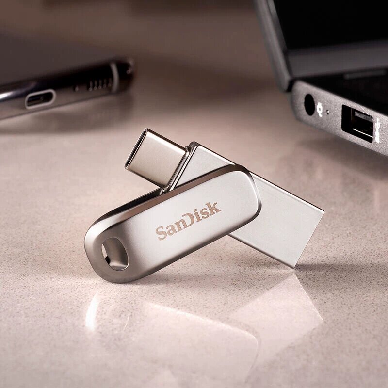 SanDisk SDDDC4 64GB Двухпортовый USB-флешка Металлическая Серебристая для Android и iOS устройств