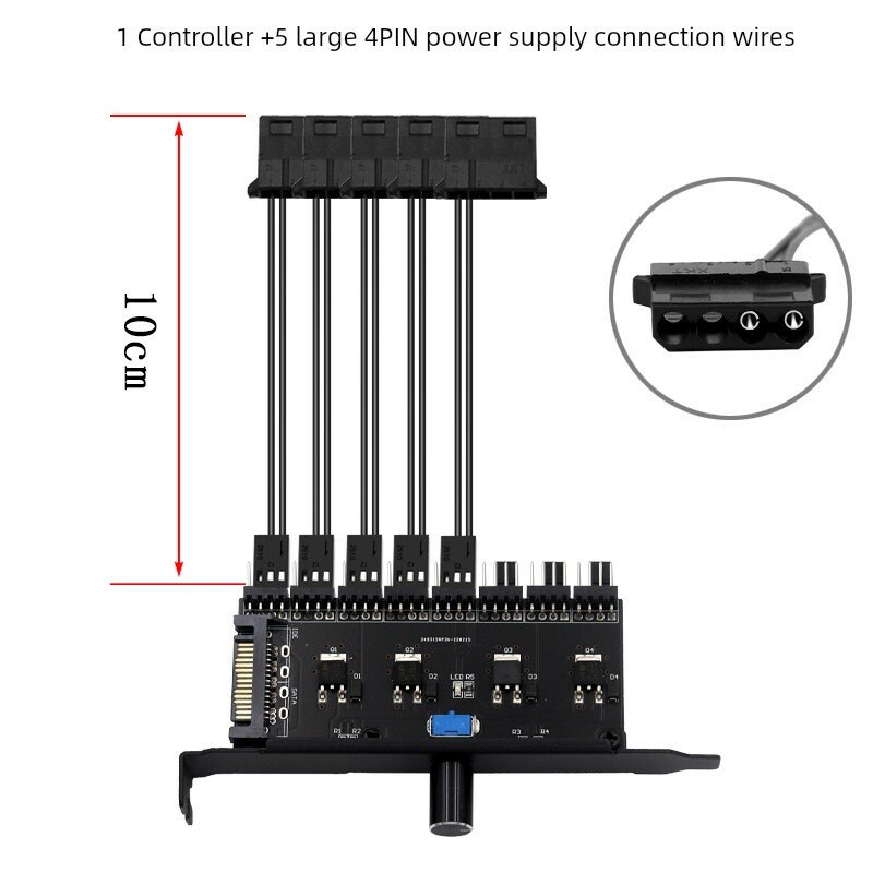 8-канальный PCI контроллер вентилятора с SATA питанием, одинарный регулятор, 5 дополнительных кабелей для 8