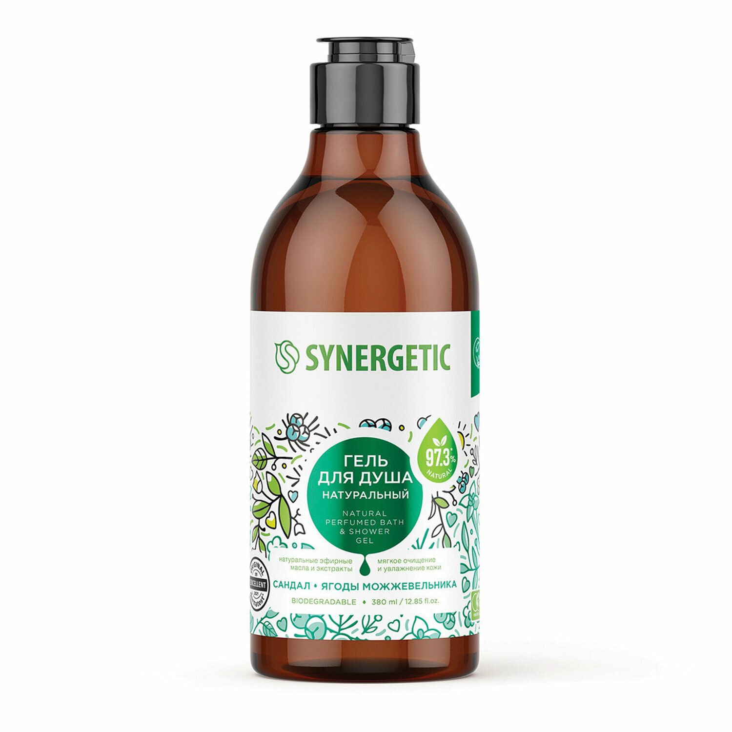 Гель для душа Synergetic Сандал и ягоды можжевельника, объем 380 мл, натуральный, биоразлагаемый 400003