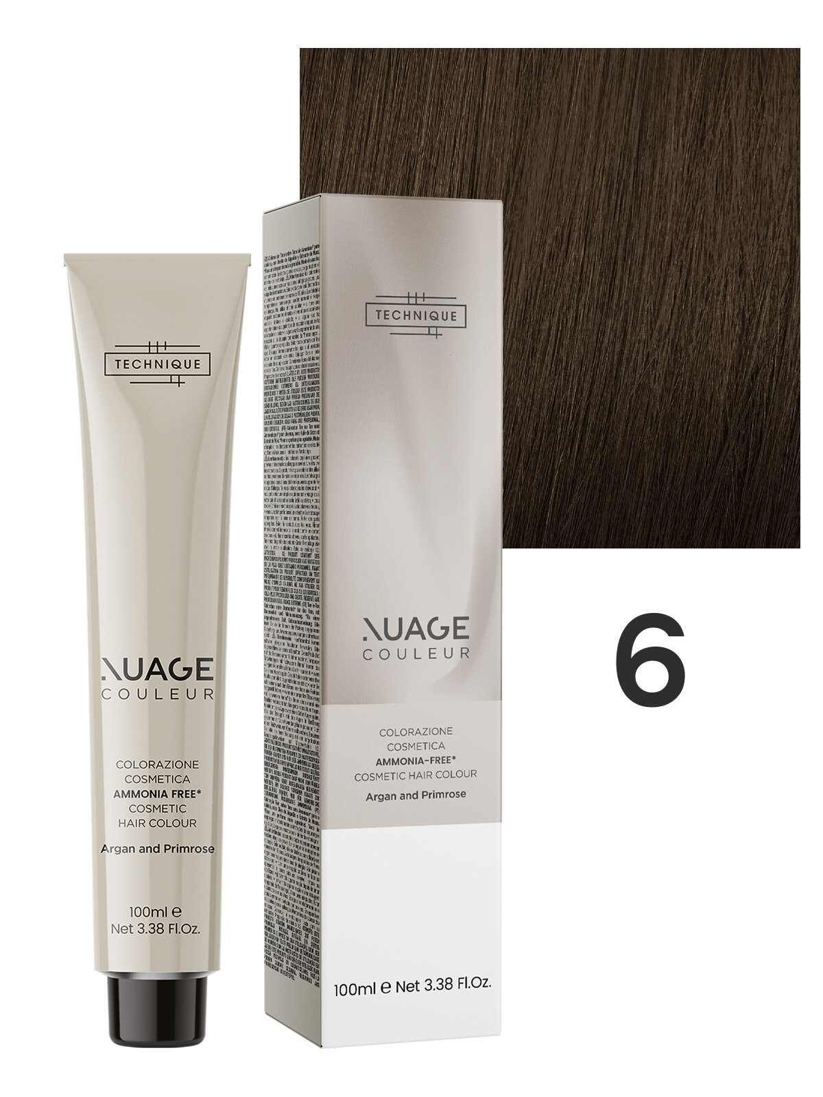 Крем - краска для волос профессиональная без аммиака Technique Nuage Ammonia Free Hair Color Cream 6 Темный русый, 100 мл