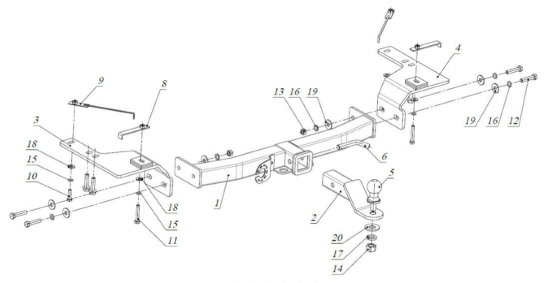 Фаркоп под квадрат для Toyota Land Cruser 200, Lexus LX, 2008-2021, Бизон. FA 0859-E