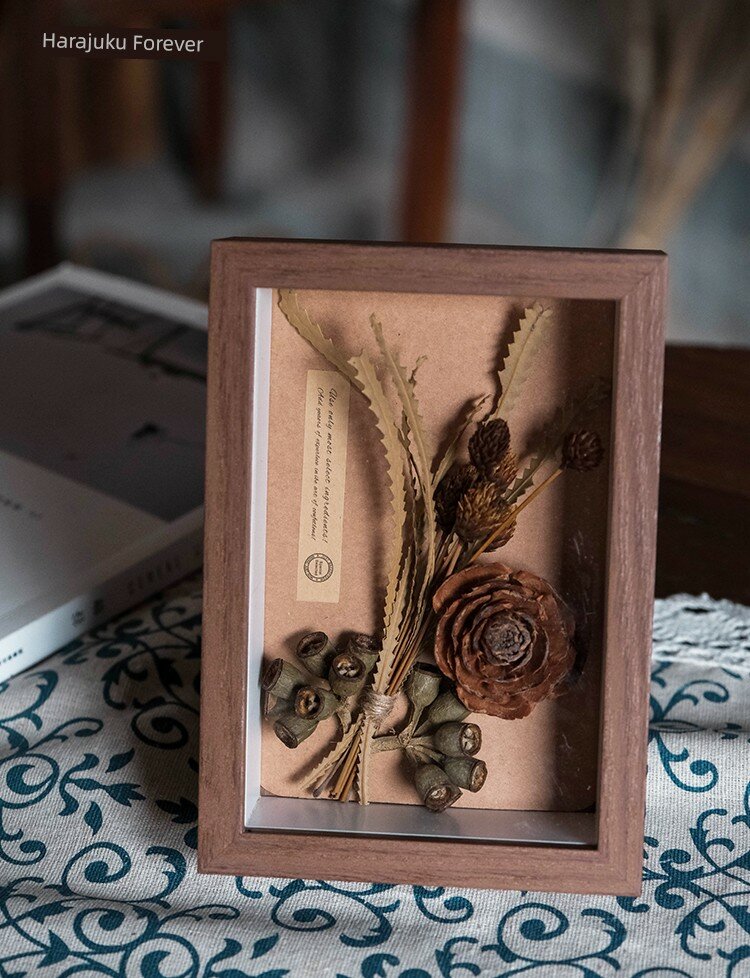 Готовая рамка с сухоцветами роза, готова к использованию для интерьера, стиль 14