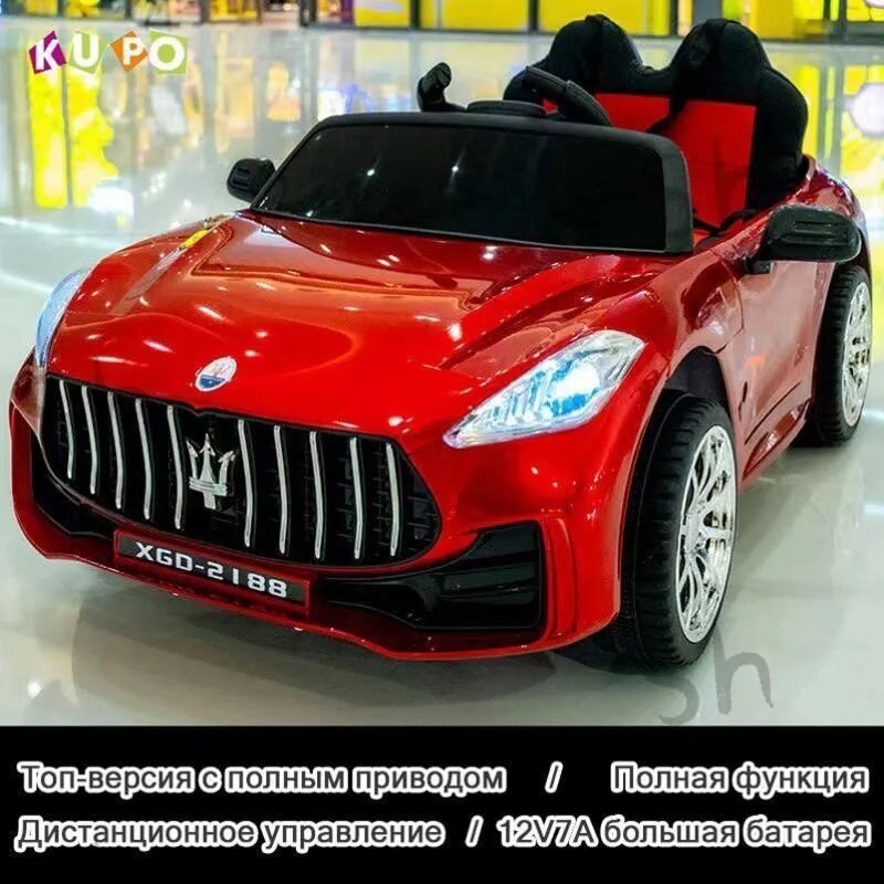 Электромобиль детский/ Окрашенный Maserati Modena Q4/ Аккумулятор большой емкости, полный привод, дистанционное управление, кожаное сиденье