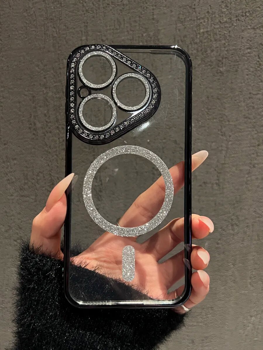 Чехол О'кейси, для Huawei Pura 80, MagSafe, защита камеры, со стразами, черный