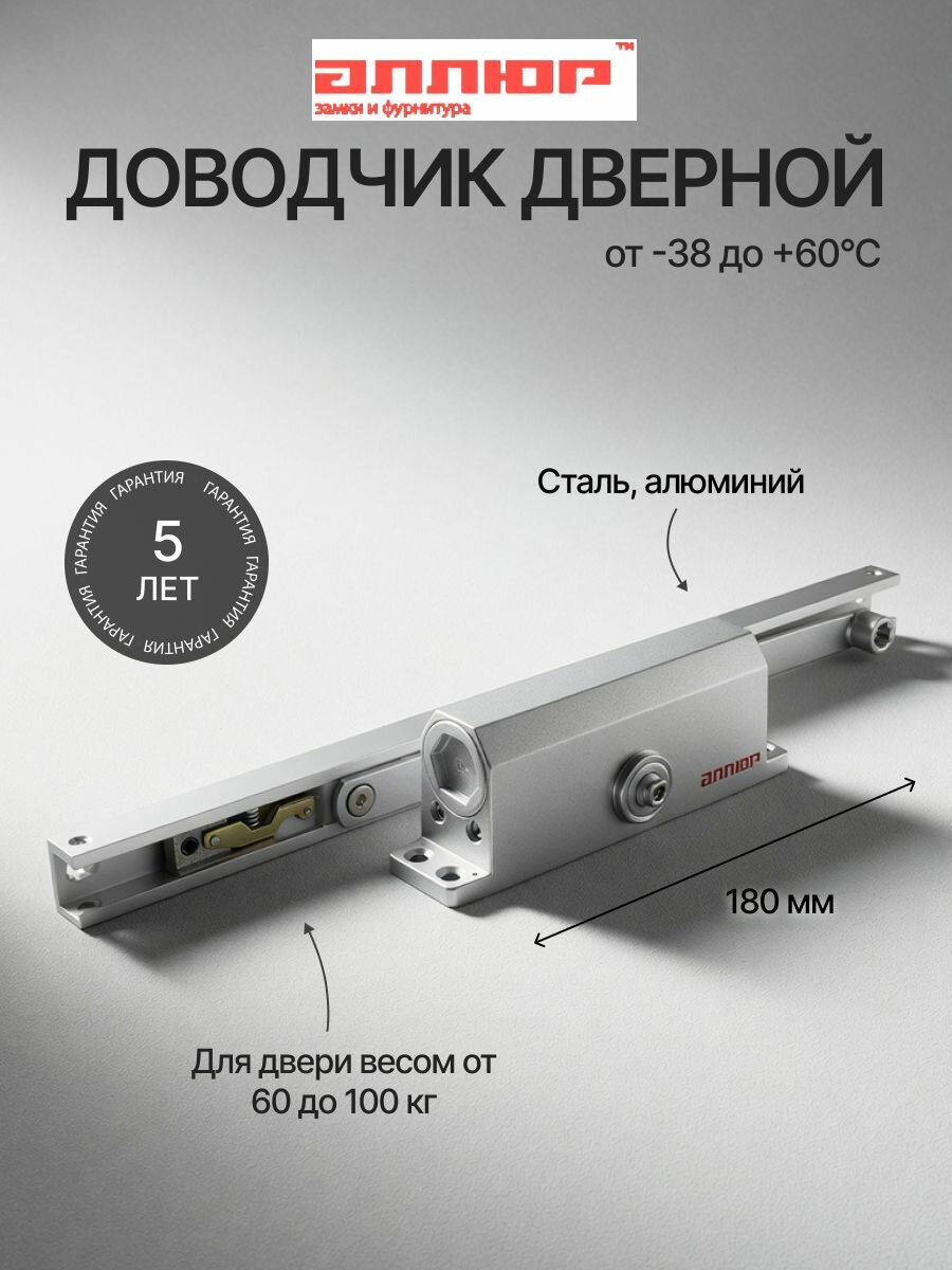 Доводчик дверной морозостойкий до 100 кг, аллюр COMFORT ДД 168/3-4 AH-S