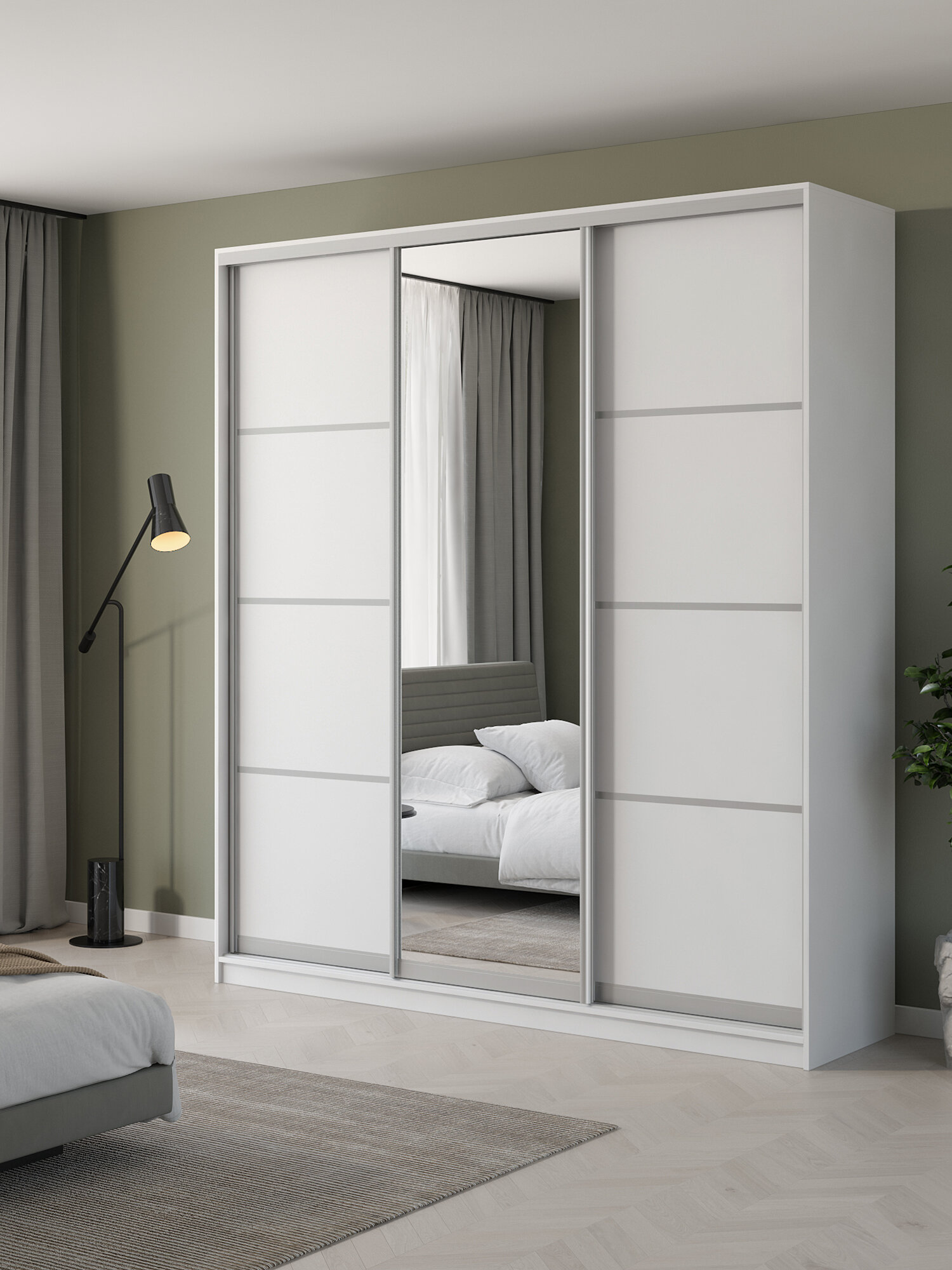 Шкаф купе Матэрна белый + зеркало 210х65х240 см