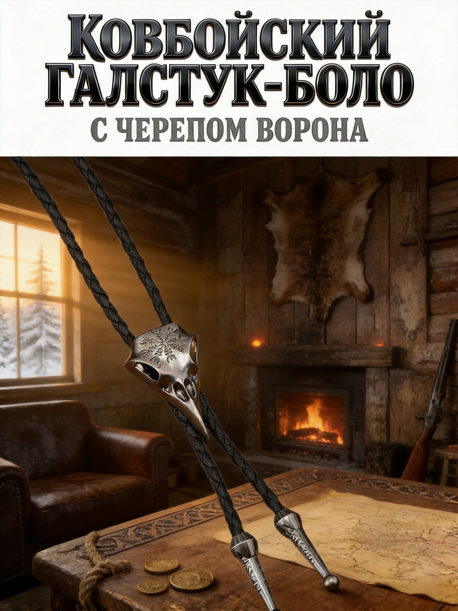 Мужской ковбойский галстук-боло с металлическим черепом ворона, веревочный вестерн-аксессуар из искусственной кожи, шнурок длиной 95 см для вечеринок и свадеб