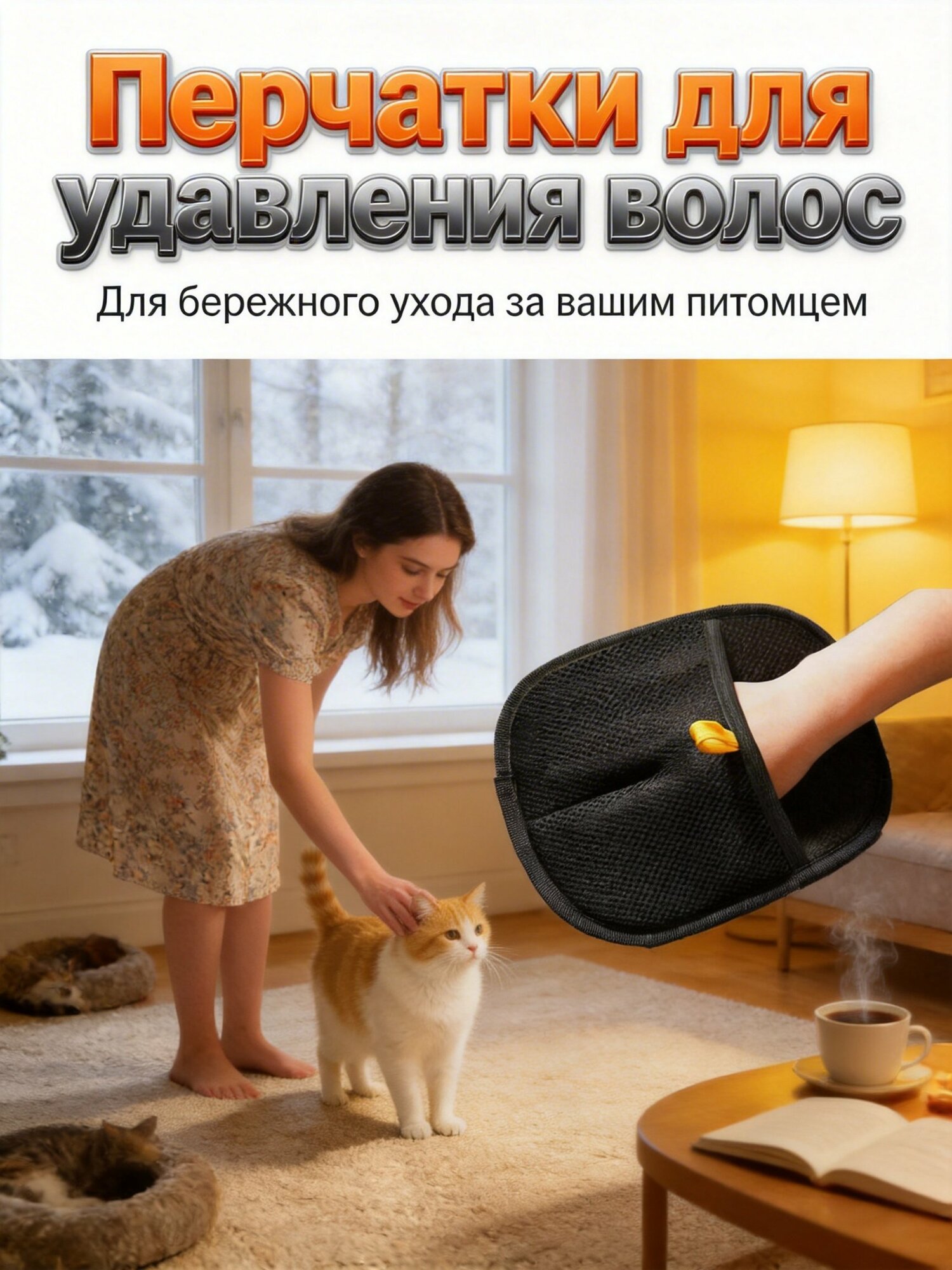 Перчатки для удаления волос, очиститель кошачьей шерсти черный тканевый 15x20 см