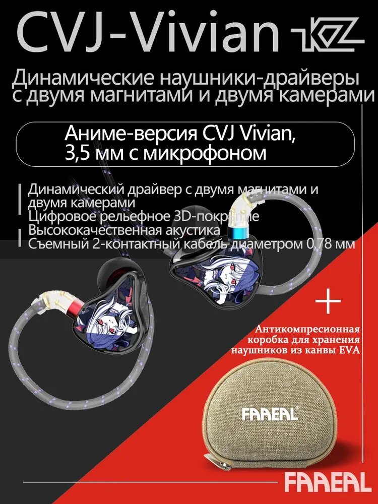 CVJ Наушники проводные с микрофоном, 3.5 мм, синий