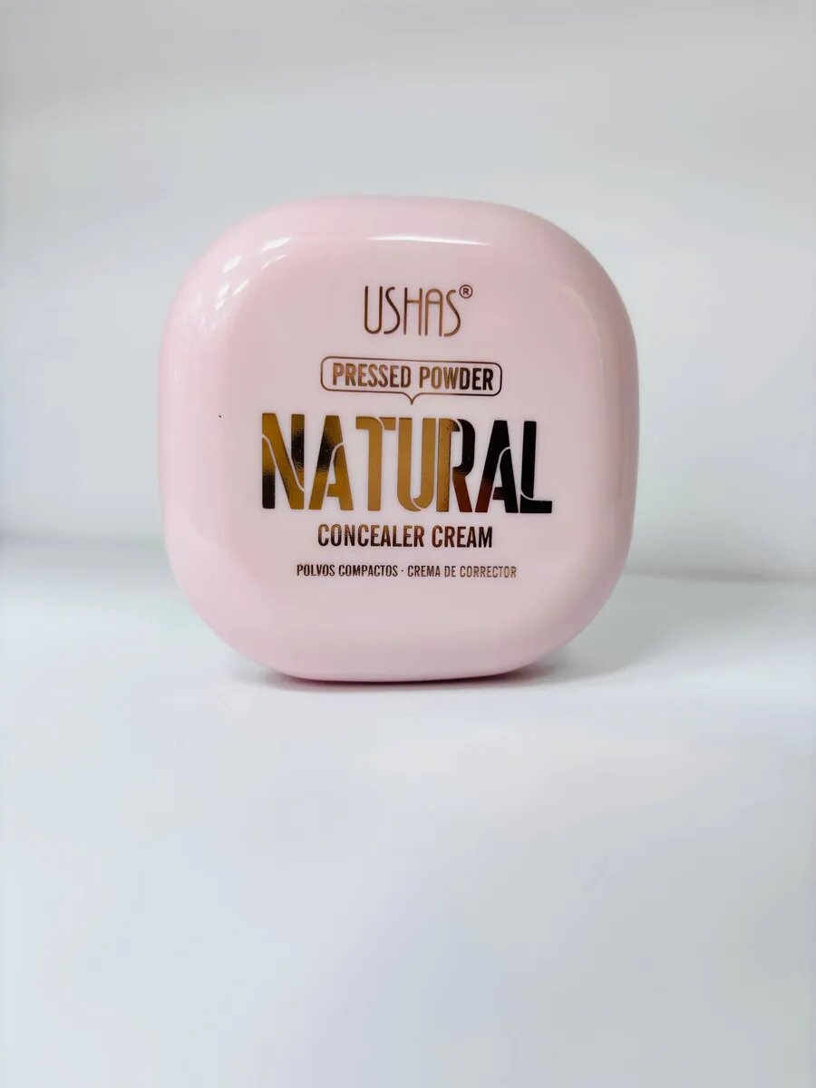 Пудра USHAS Natural Pressed Powder, с зеркалом и спонжем, светло-бежевая