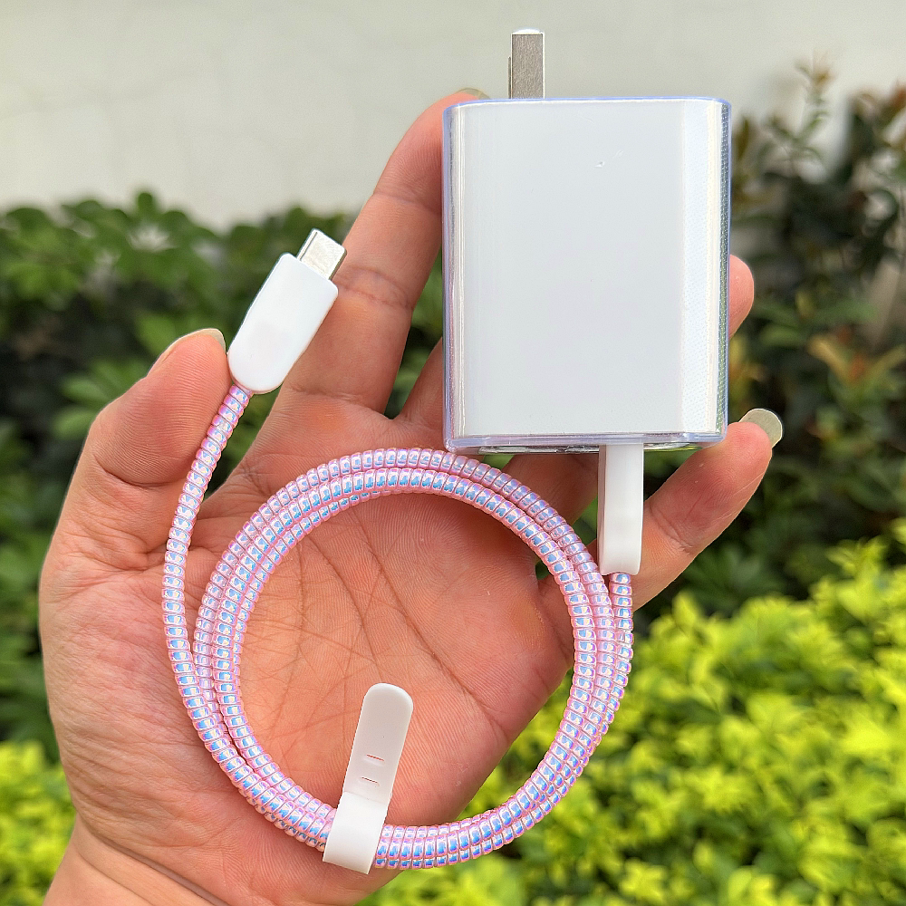 Прозрачный чехол с полярно-розовым кабелем C+C 1.5м для Vivo 120Вт
