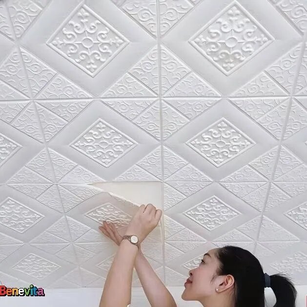 50 шт, Плитка потолочная самоклеющаяся, экологичная для DIY, Панели самоклеющиеся для стен 35x35 см, быстрый и дешевый ремонт потолка и стен