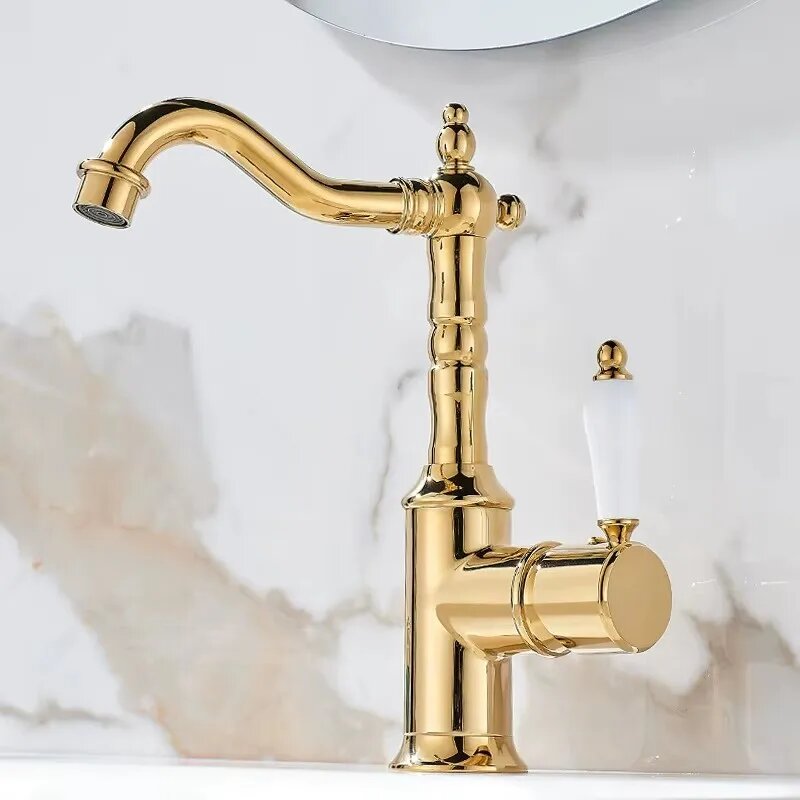 Bronzovый античный смесительный кран для раковины в ванную комнату "Gold Basin Faucet", черный кран для раковины, смесительный кран для умывальницы горячей и холодной воды, водяной кран