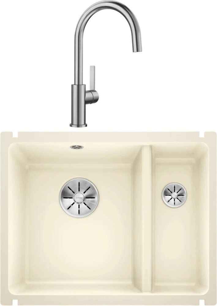 Комплект Мойка Blanco Subline 350/150-U 57x46, магнолия, керамика / Смеситель Candor 523120 сталь