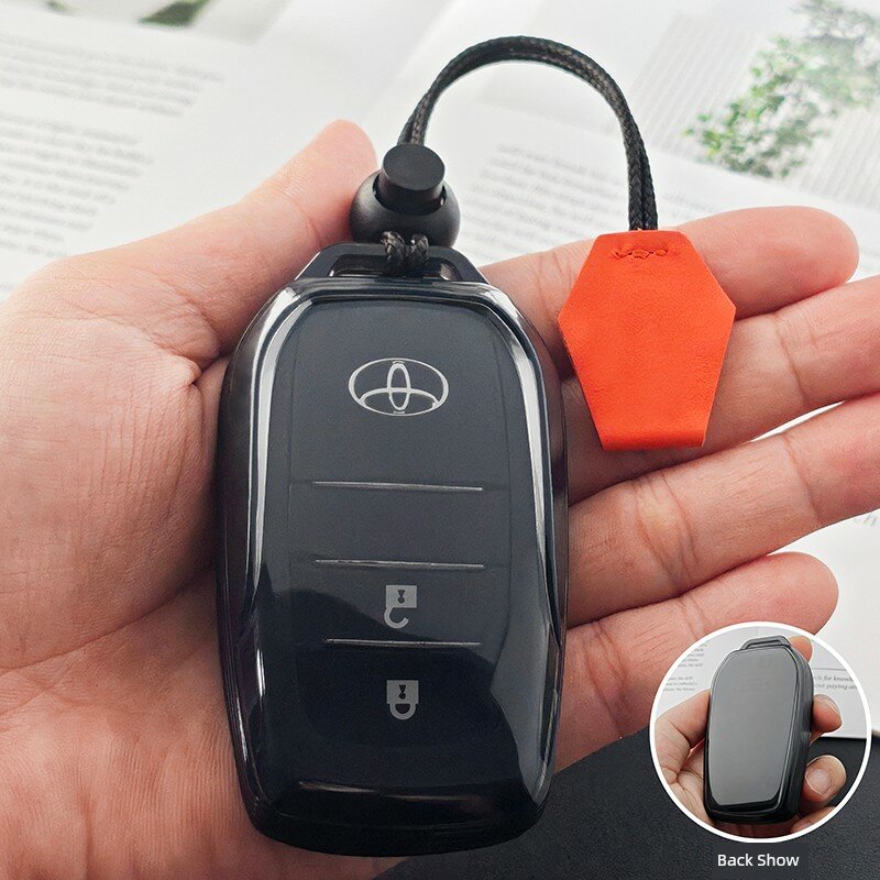 Чехол для ключа Toyota RAV4 2024-2026 с прозрачным TPU и оранжевым шнуром для защиты ключа