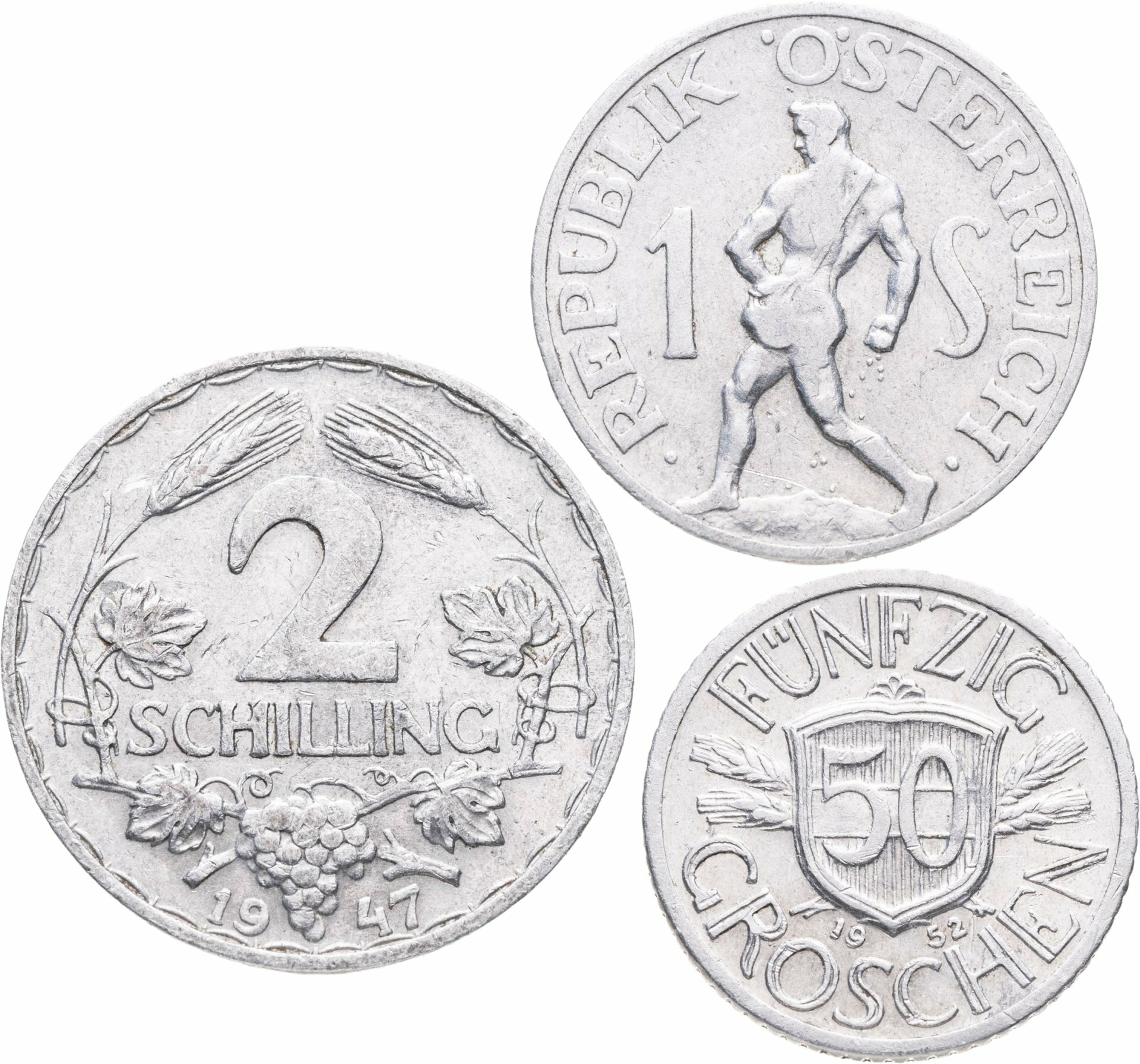 Австрия набор из 3 монет 1947-1952, в сохранности VF
