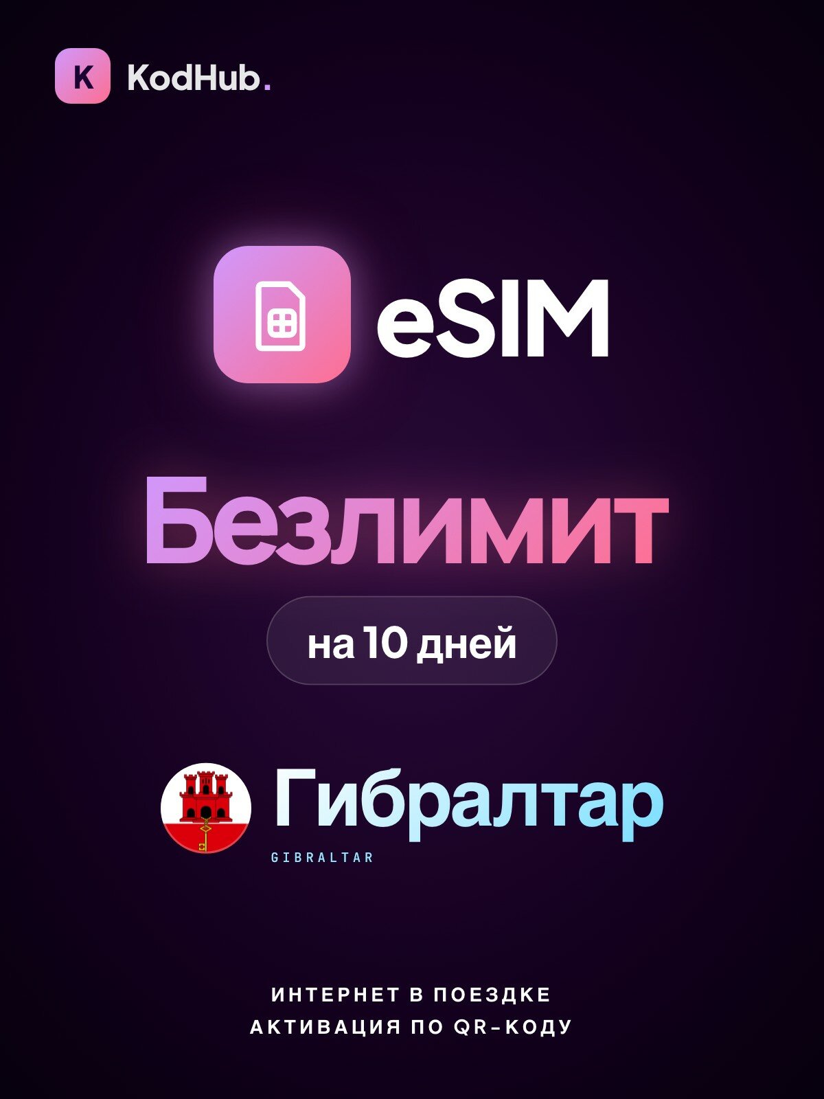 Туристическая eSIM Гибралтар безлимит на 10 дней | интернет в поездке, связь за границей | QR-код активации
