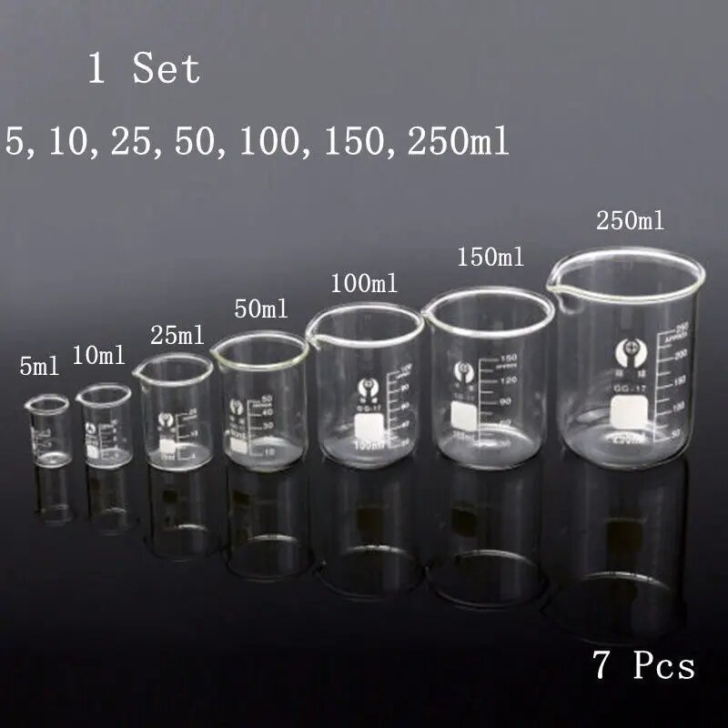 Мерные стаканы Pyrex боросиликатного стекла 5/10/25/50/100-500 мл Set 4
