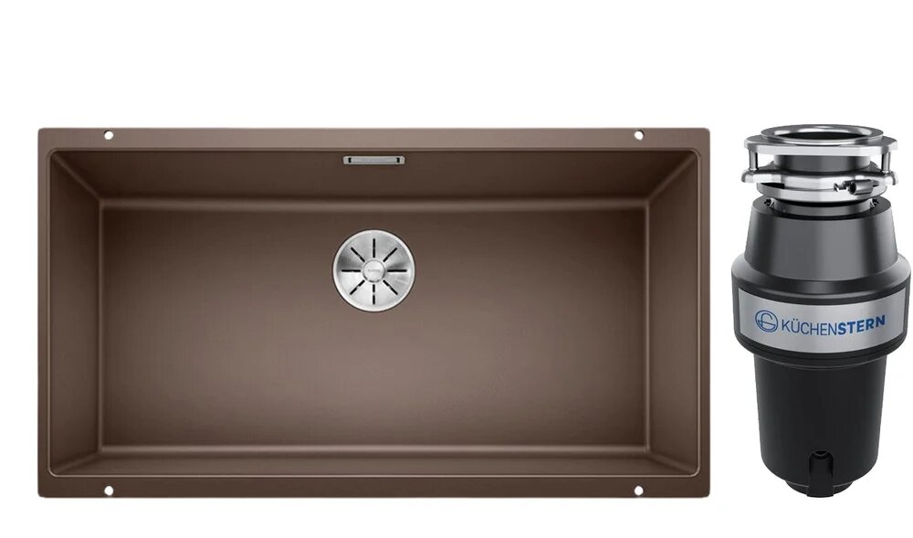 Комплект Мойка Blanco Subline 800-U 83x46, кофе, искусственный гранит / Измельчитель KUCHENSTERN Muhle 351MU35 механический, нержавеющая сталь
