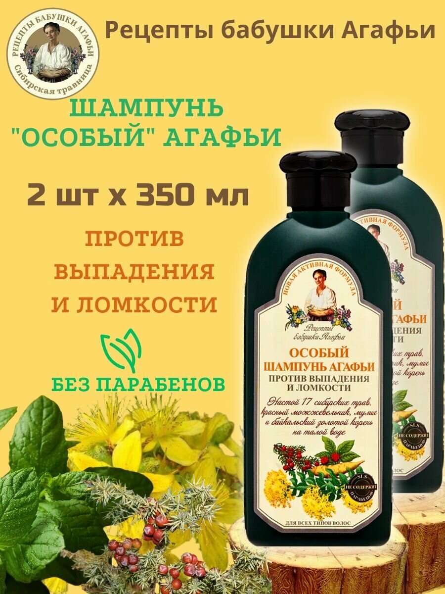 Шампунь Рецепты бабушки Агафьи "Особый" 2шт х 350 мл, против выпадения и ломкости волос