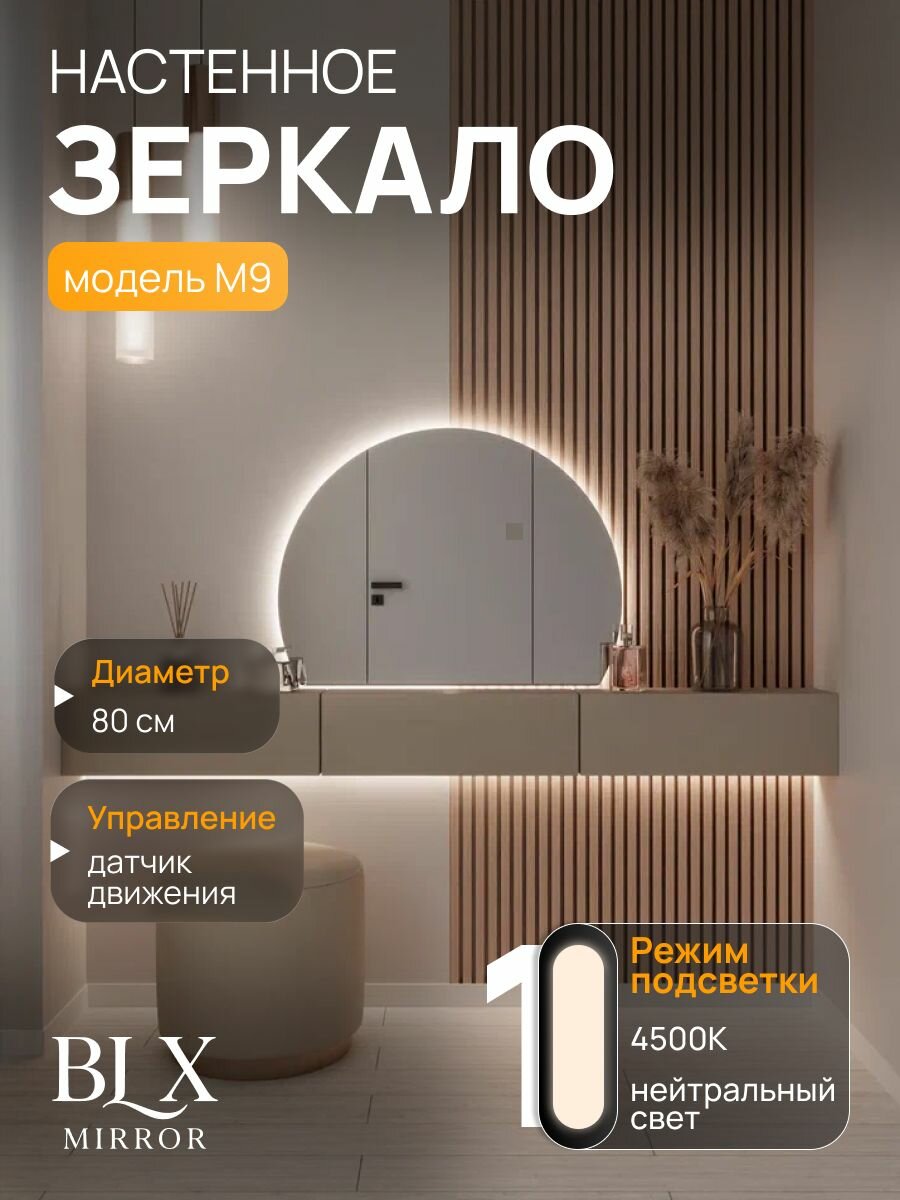 Зеркало настенное 80х60 см. BLX MIRROR М9 фигурное с подсветкой нейтральный свет 4500К