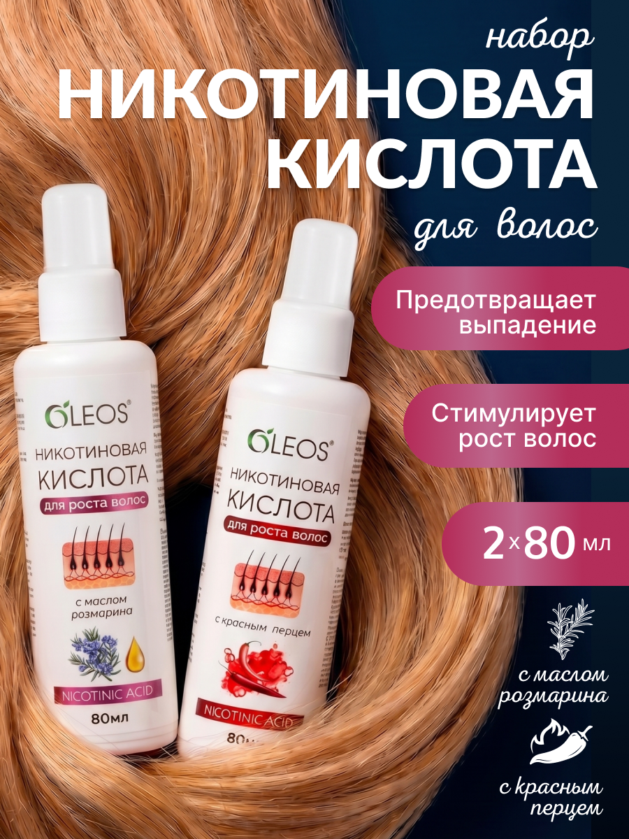 Никотиновая кислота для роста волос с красным перцем и розмарином, 2*80 мл