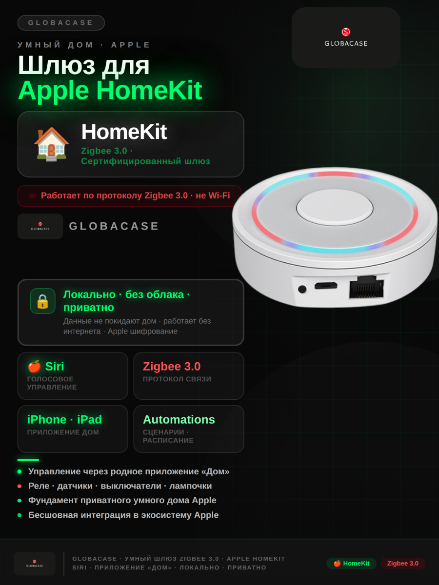Шлюз Zigbee HomeKit, для умного дома, 45 устройств, белый/голубой