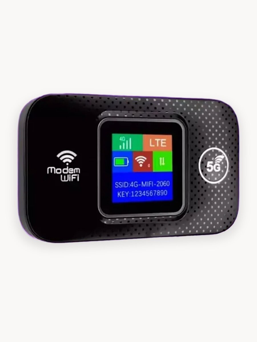 Wifi роутер модем, карманный 4G / 5G / LTE роутер, вай фай роутер с сим картой для дома и квартиры, максимальная скорость 300 мбит, ЖК экран, черный