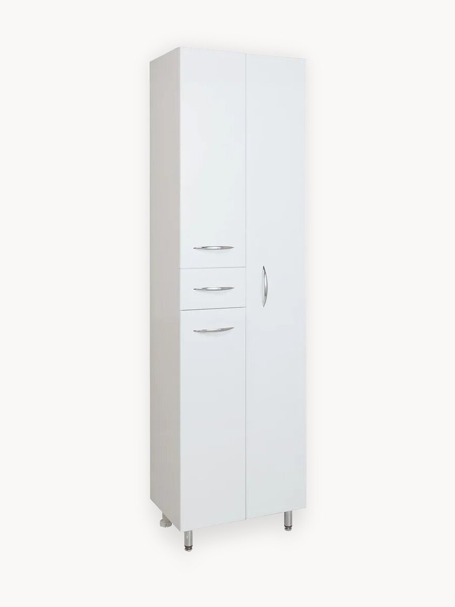 Шкаф-пенал для ванной Onika Модерн 52 с бельевой корзиной, напольный, 52 см, белый, глянцевый, с ящиком, с дверками, фурнитура хром