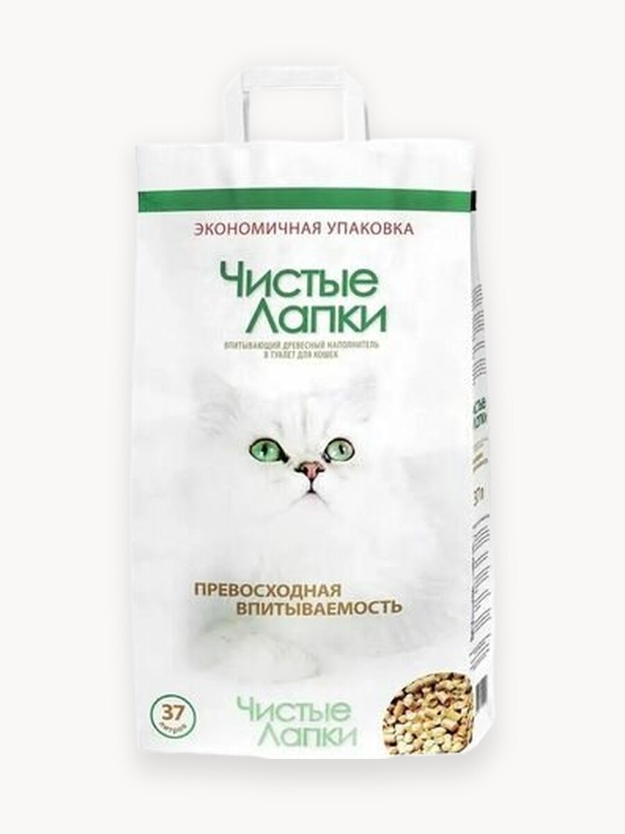 Чистые Лапки 37 л/13,5 кг древесный наполнитель для кошачьих туалетов
