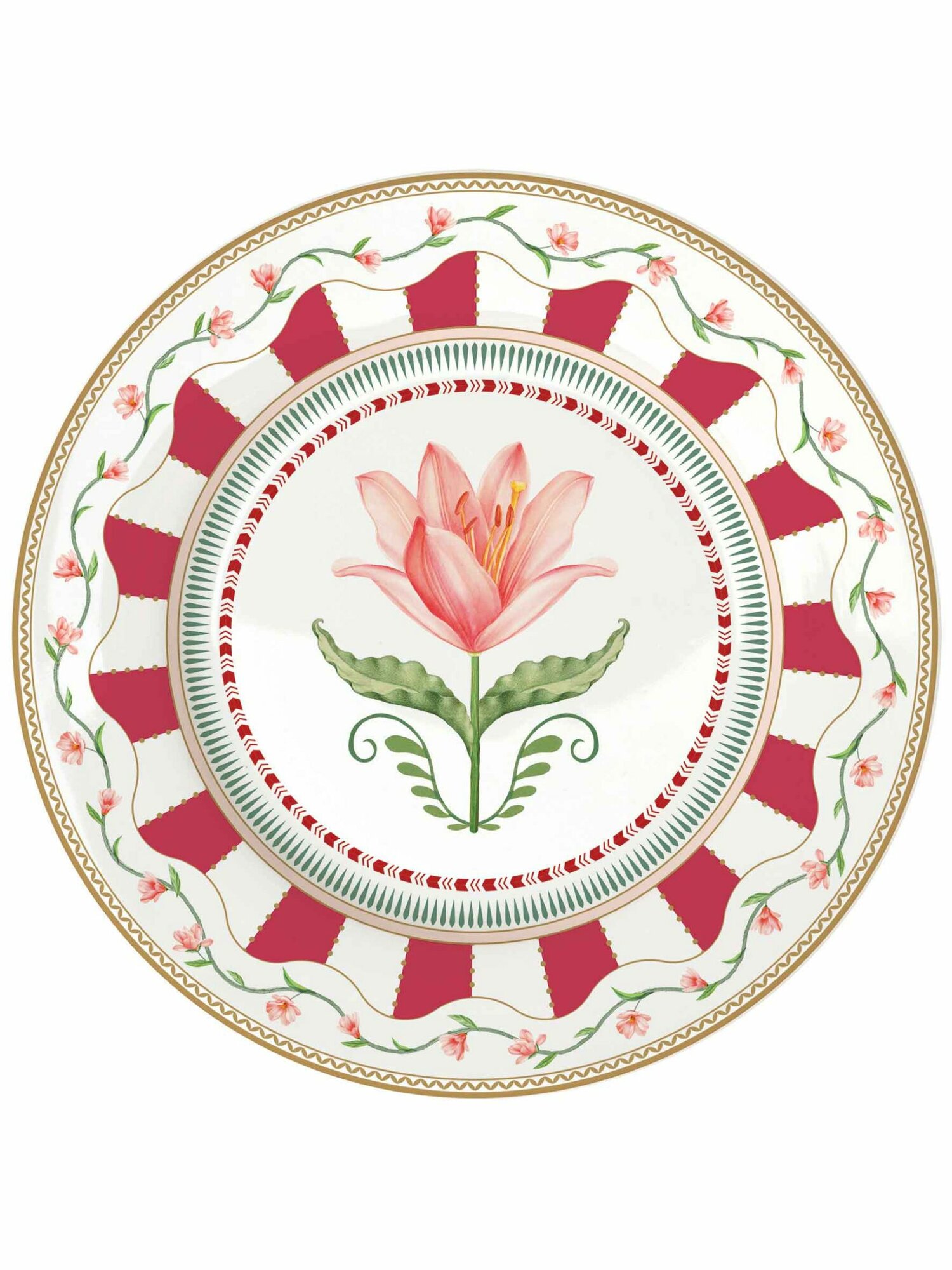 Тарелка десертная 19,2 см Flowery фарфоровая для десерта и выпечки с цветочным принтом белая/красная