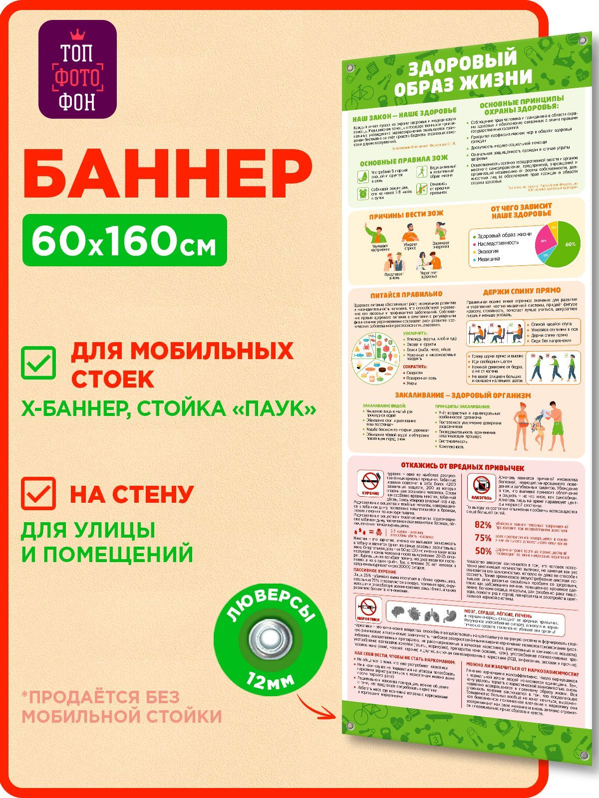Баннер Уголок здоровья для школы, детского сада 60х160