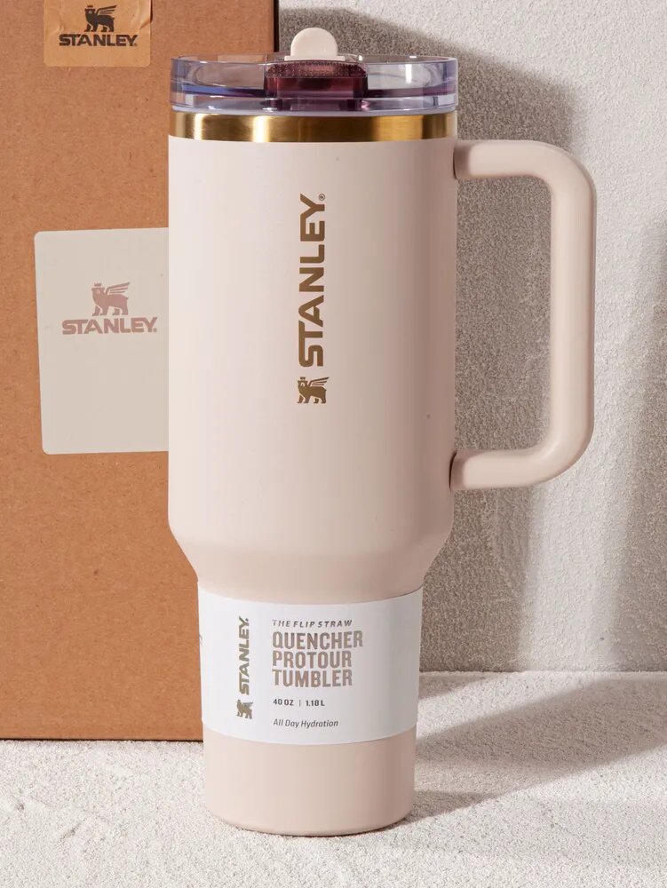 Stanley Термокружка 1.18 л, холод 11 ч, тепло 7 ч, отверстие для питья, с ручкой, светло-розовый
