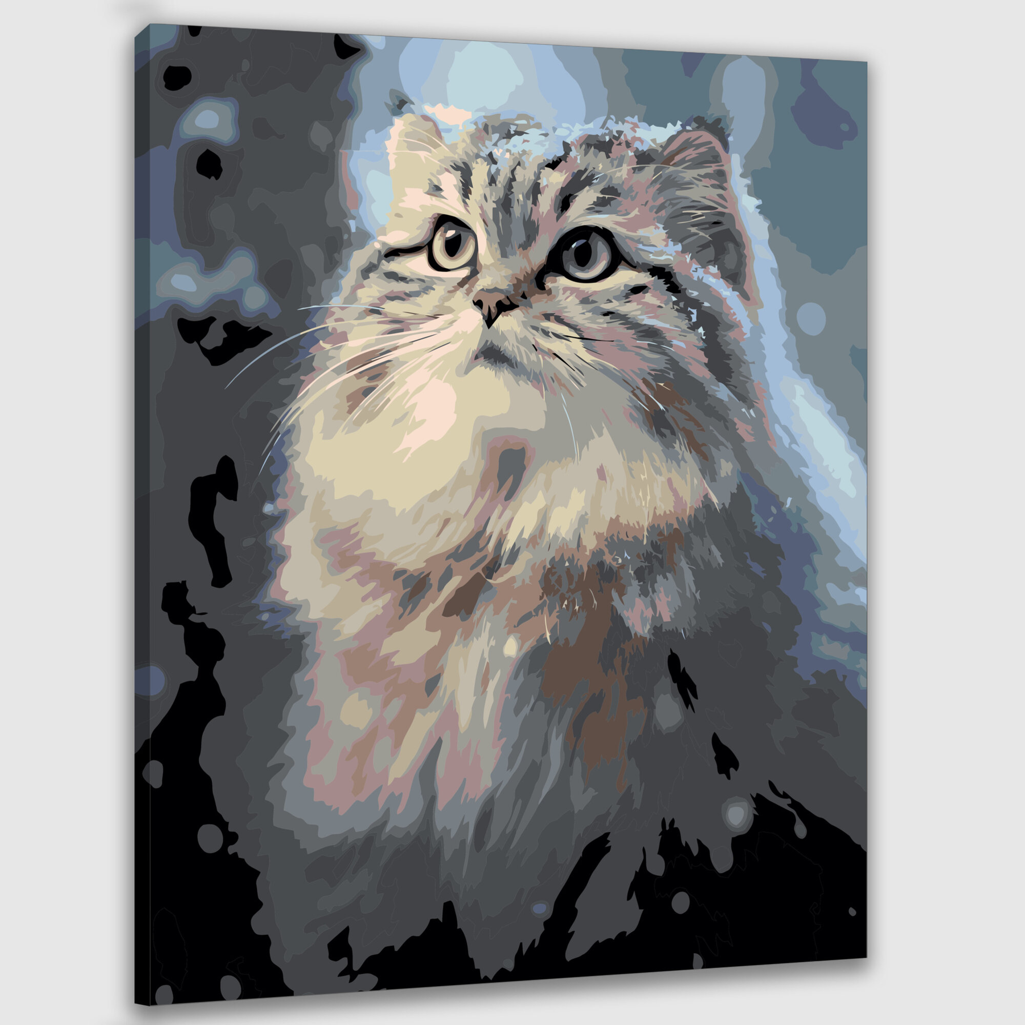 Картина по номерам 40x50 см, цифровая картина, манул, кот Манул, заснеженная ветка, зимний лес, кошачий мех, отметины