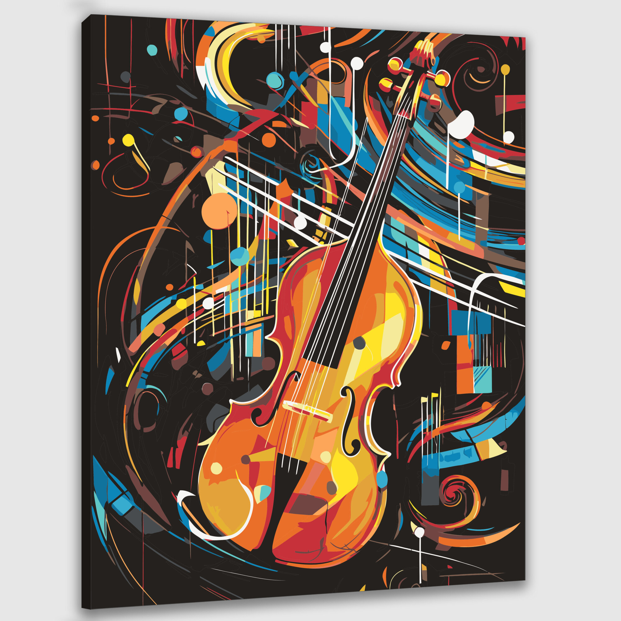 Картина по номерам 40x50 см, коллаж, абстракция, симфония, ноты, инструменты, цвета, визуальное представление, гармония
