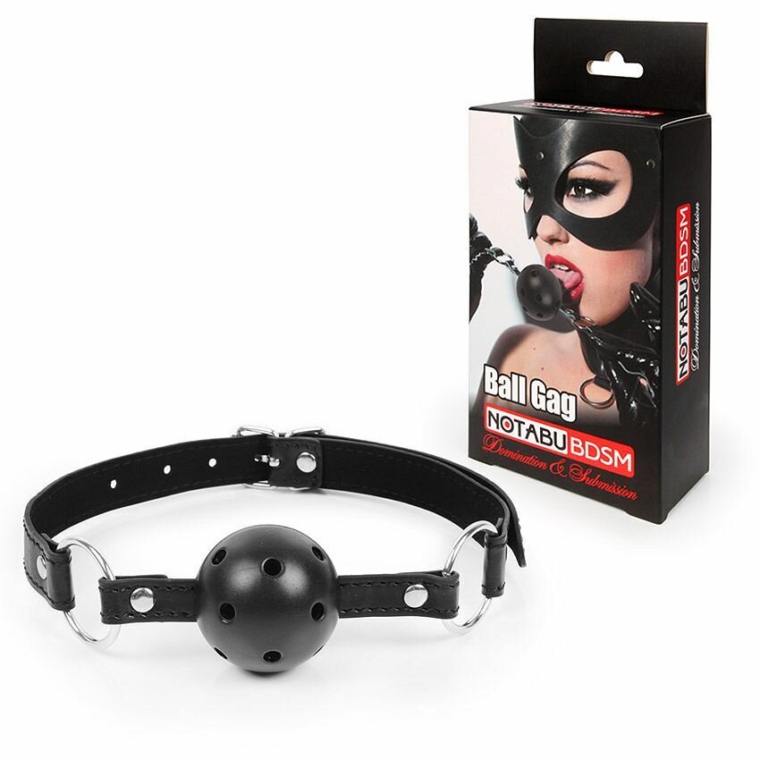Кляп-шарик Notabu, с кольцами, черный, на регулируемом ремне