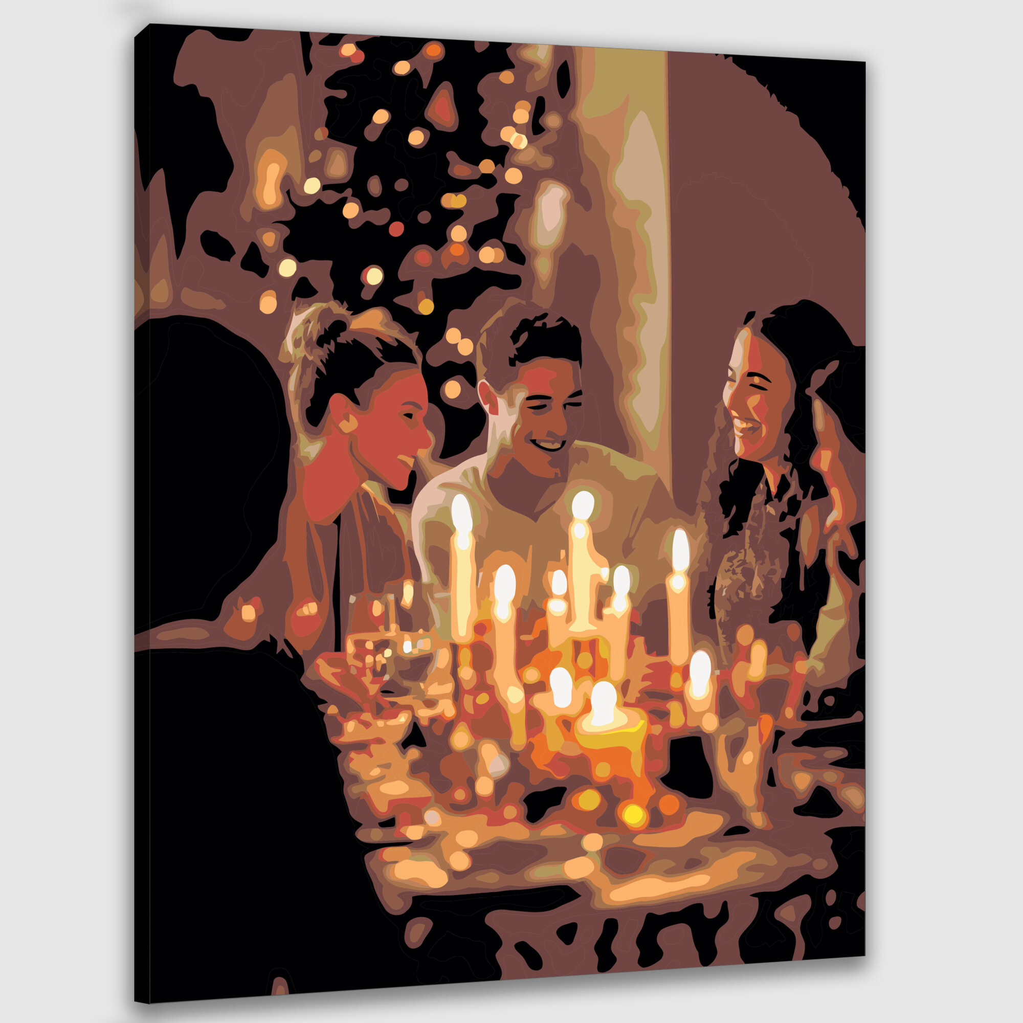 Картина по номерам 40x50 см, семья, обеденный стол, свечи, праздничные декорации, смех, разговоры, камин