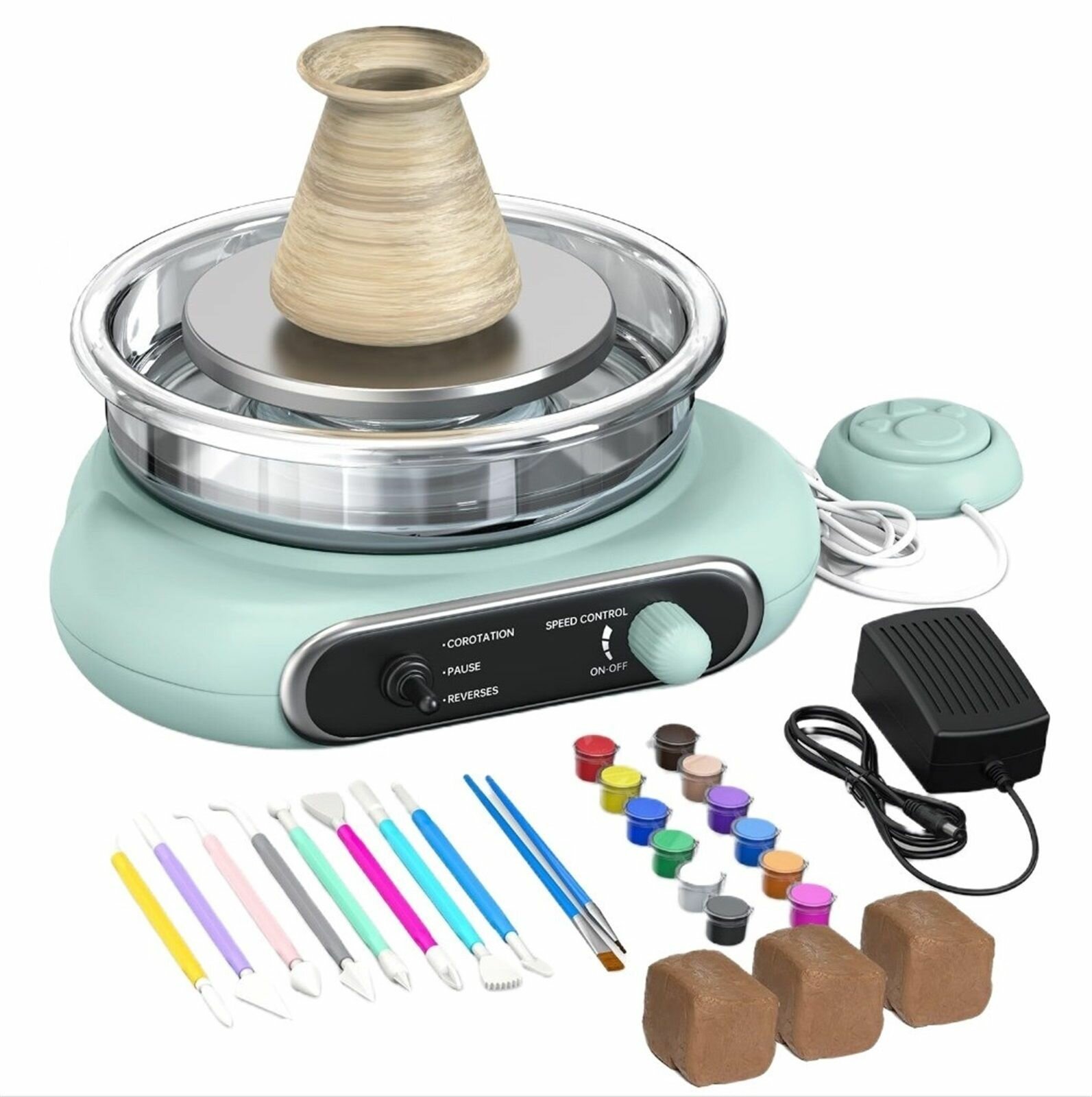 Гончарный круг, мини-набор, для керамики, 10 инструментов, 12 цветов, для взрослых и детей